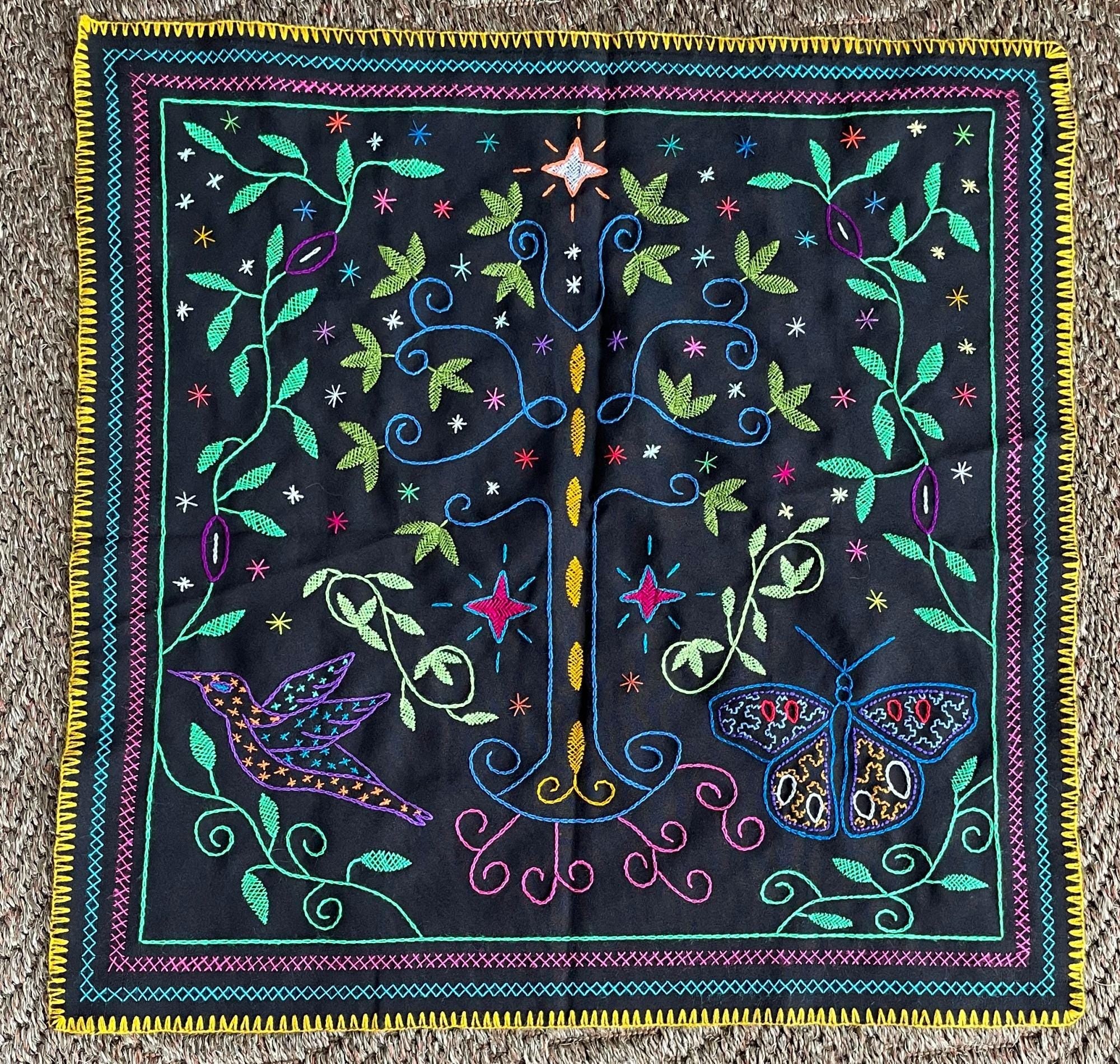 Shipibo Hand Embroidered Tapestry Hummingbird Butterfly – Shaman Things